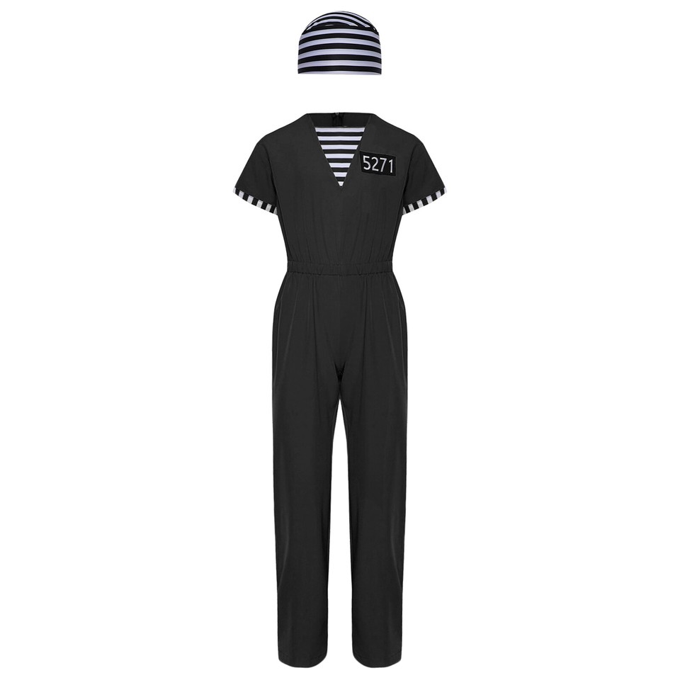 Kids Prisoner Costume Cosplay Prisoner Jumpsuit Jailbird Inmate Prison ...