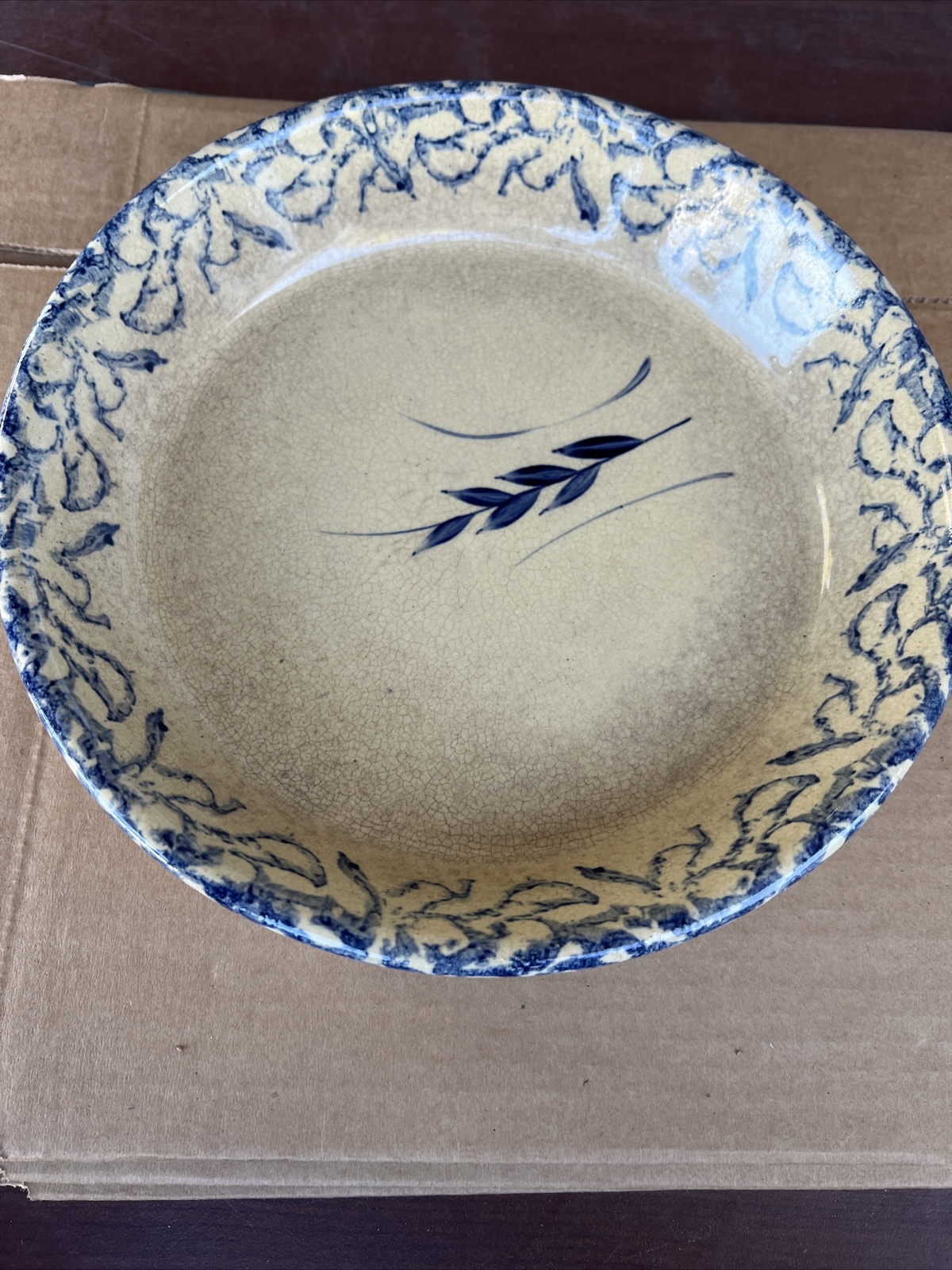 Robinson Ransbottom Pottery PIe Plate Roseville Ohio Blue Spongeware ...