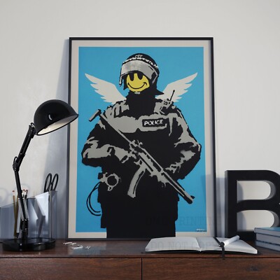 Banksy Smiley Face Armed Police Stencil Graffiti Art Poster Print ...