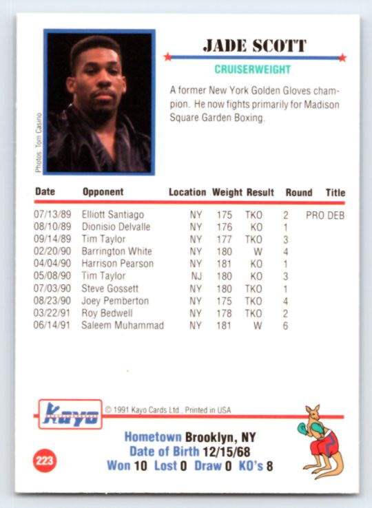 JADE SCOTT CRUISERWEIGHT BOXER Kayo Boxing Trading Card 1991 B175 | eBay