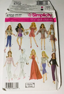 Simplicity pattern 4702 Doll Clothes Dress skirt Hoodie Halter Pants ...