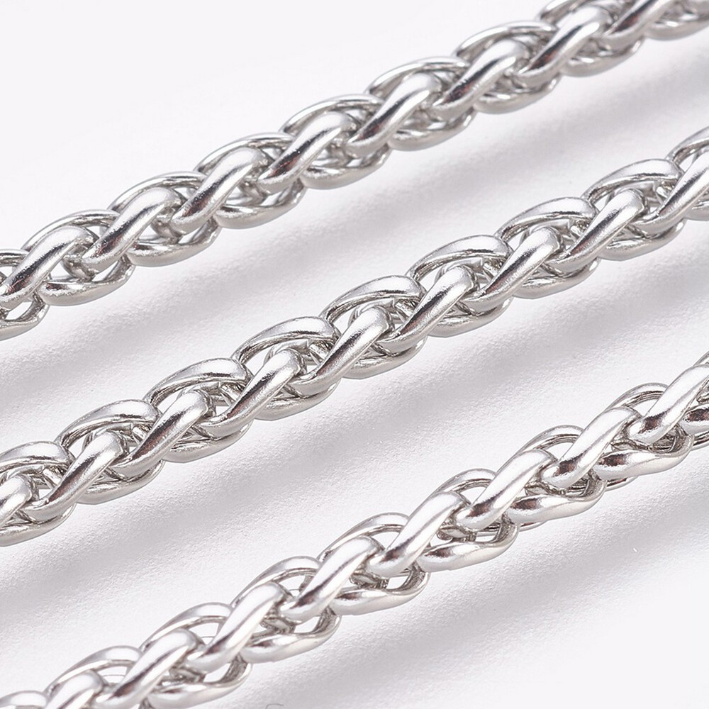 304 Stainless Steel Wheat Chain Bracelet Lobster Silver Color 7.8" 3mm ...