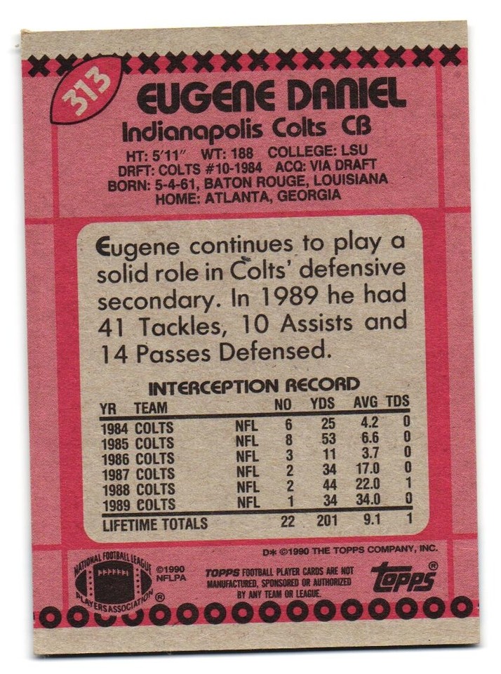 1990 Topps #313a Eugene Daniel | eBay