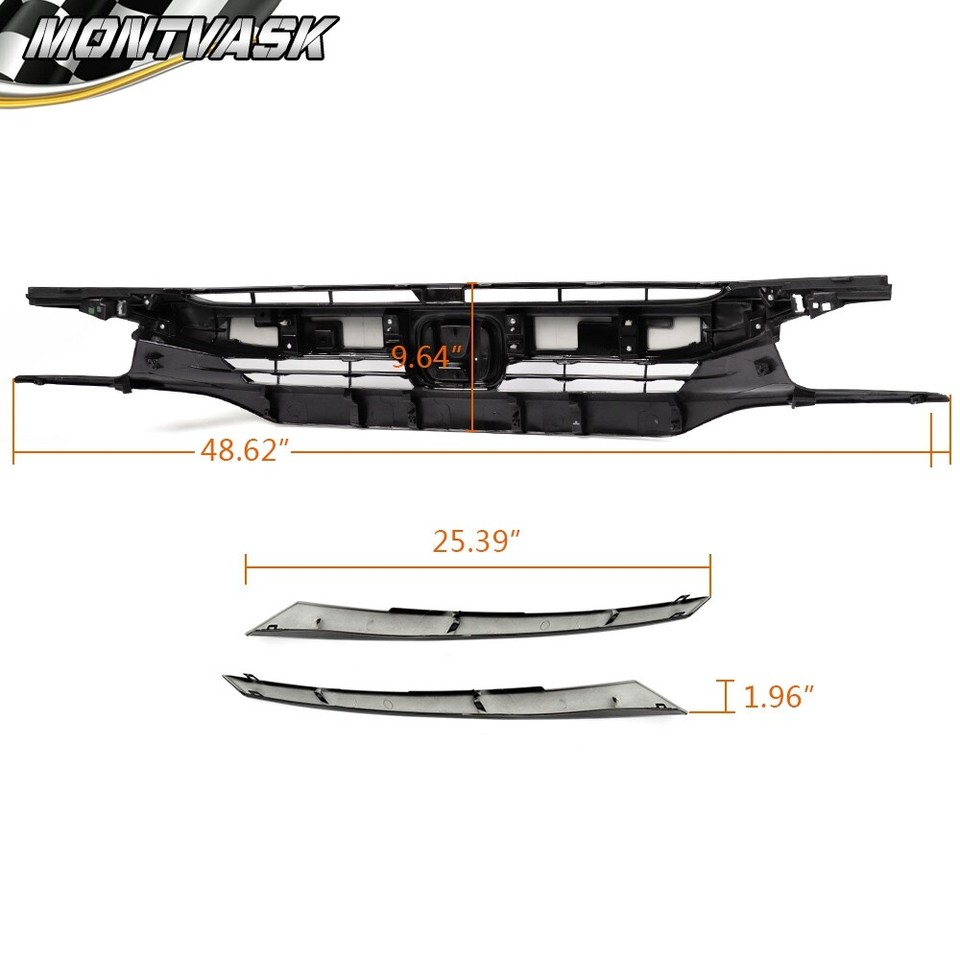 Front Hood Mesh Grille Glossy Black Fit For 16-21 Honda Civic 10th ...