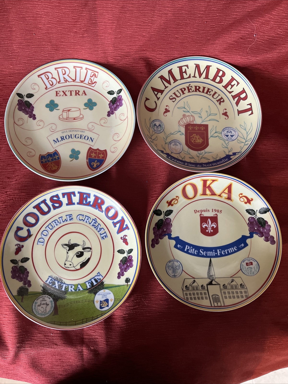 French Cheese Plates Set - Vintage Advertising Images in Red -Set of 4 ...