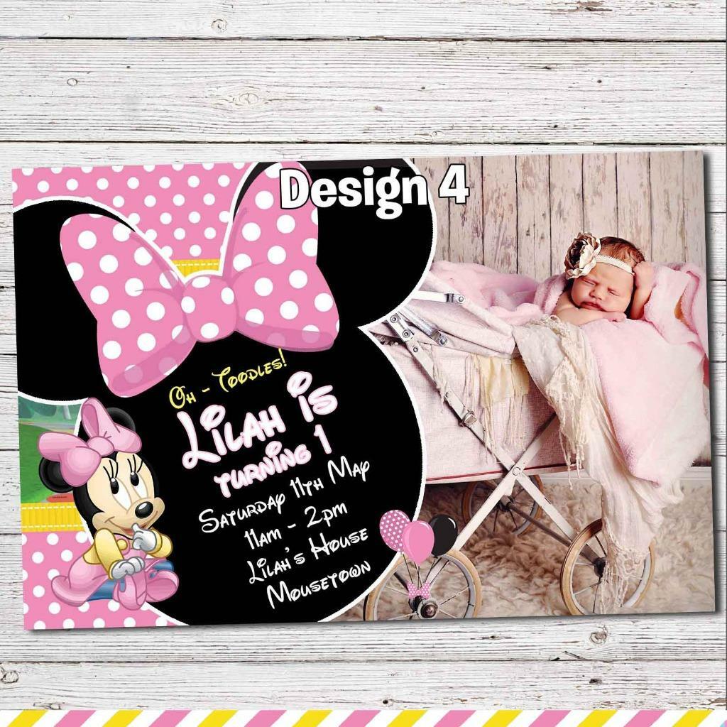 Minnie Mouse First Birthday Custom Invitations Pink And Gold Minnie
