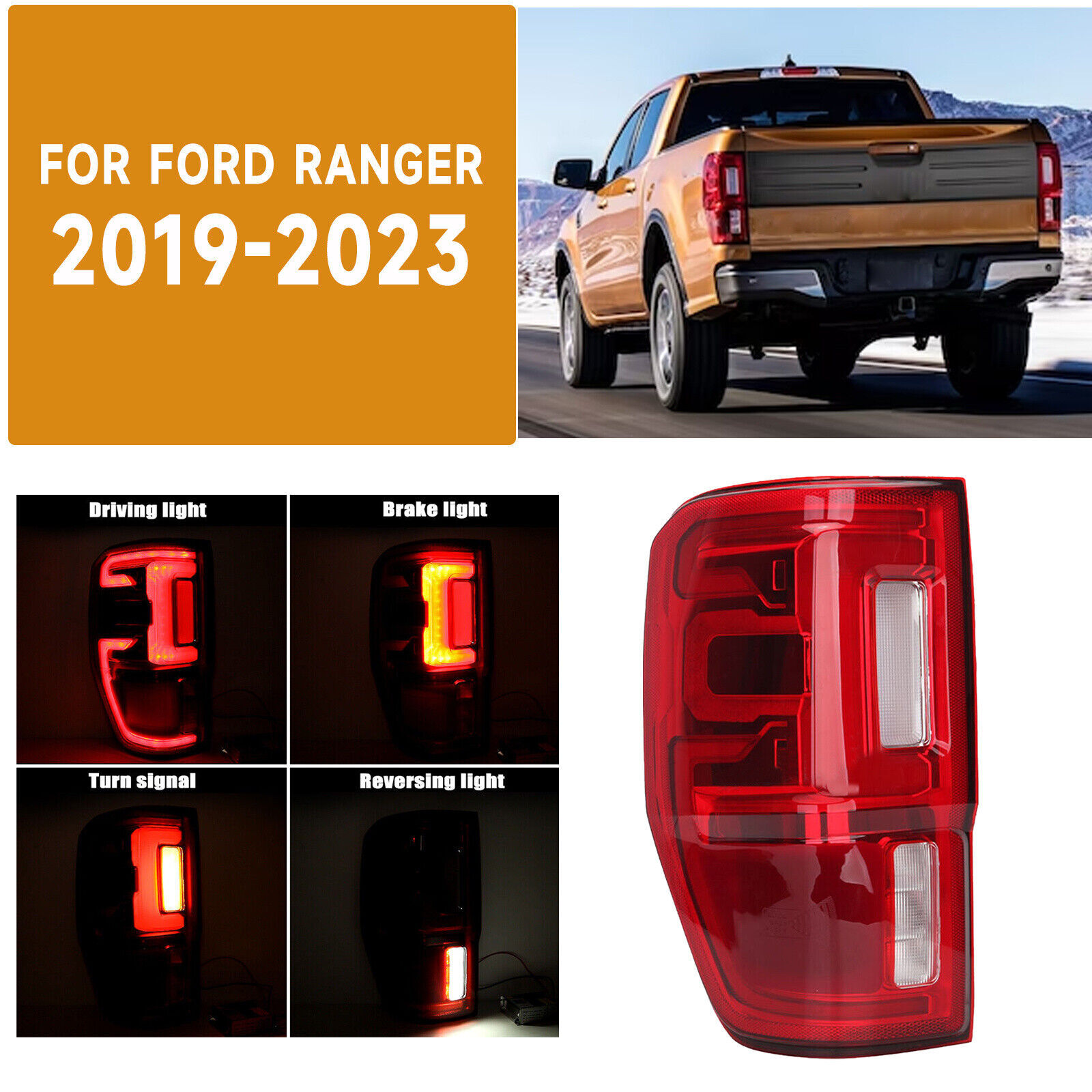 Left Driver LED Tail Light Brake For Ford Ranger 2019-2024 W/Blind Spot ...