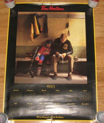 1995 Calendar Hockey TIM Hortons HUGE WALL POSTER 21"x28.5" acceptable ...