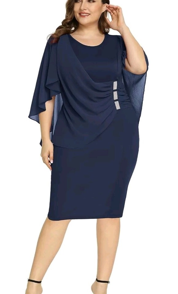 Hanna Nikole Women's Chiffon Ruffle Flattering Cape Sleeve Bodycon ...