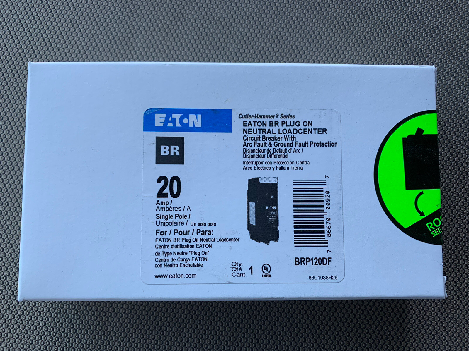 BRP120DF Eaton Cutler Hammer Arc Fault & Ground Fault Protection Dual ...