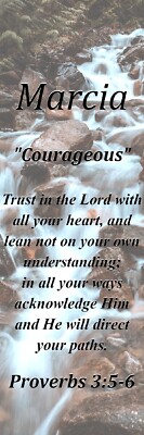 Marcia "Courageous" Keepsake Name Meaning Bookmark with Bible Verse and ...