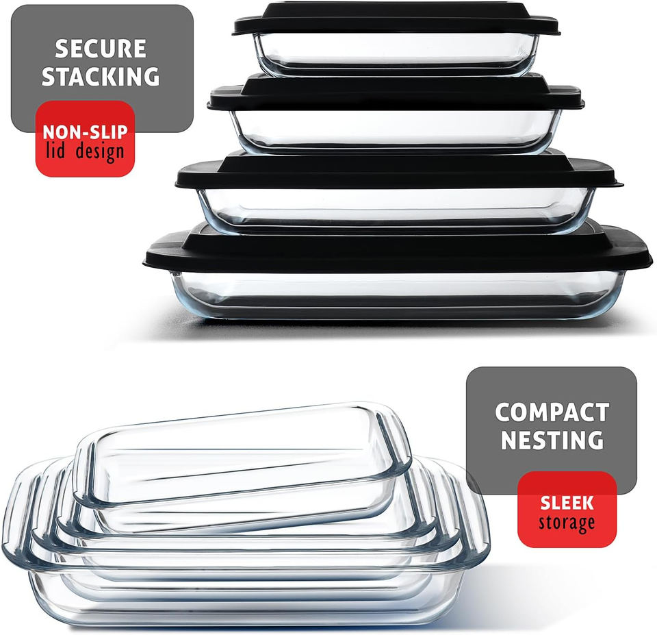 4-Pack Glass Food Storage Containers with Lids, Baking Pans Set, Glass ...