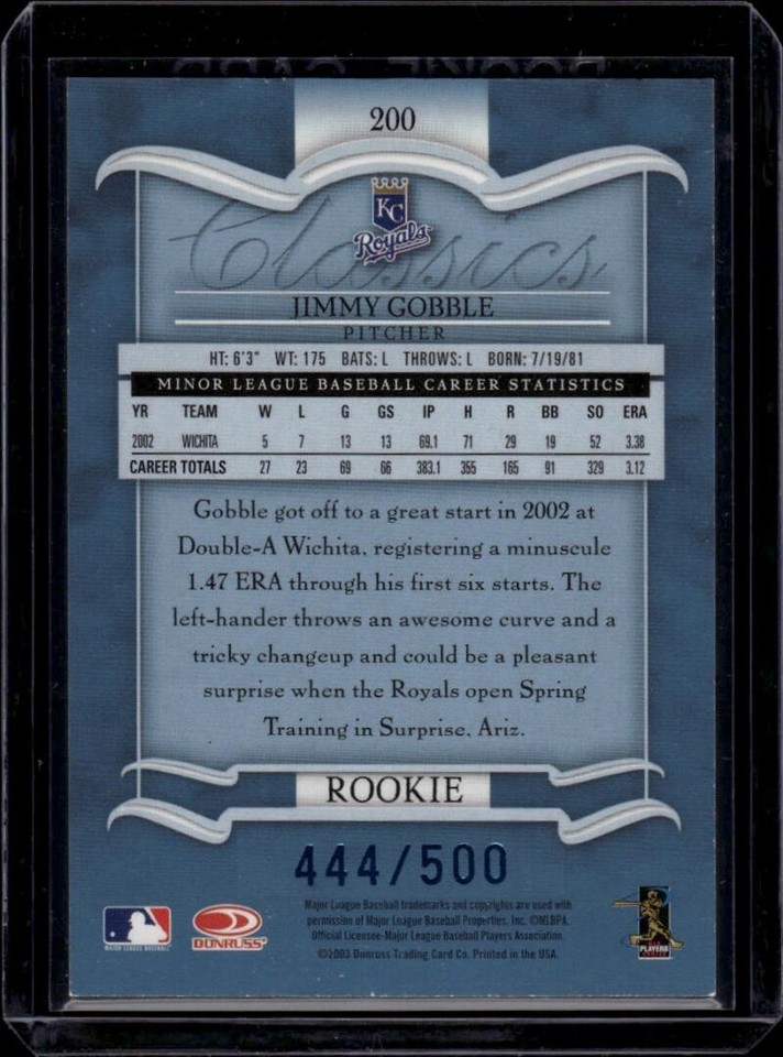 2003 Donruss Classics Significant Signatures #200 Jimmy Gobble 444/500 ...