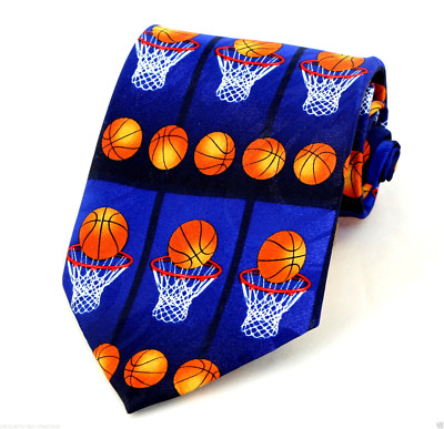 Basketball Hoops Men's Necktie Sports Fan Player Coach Novelty Blue ...