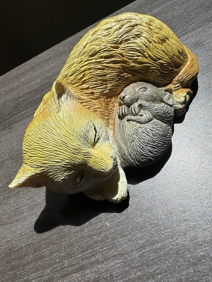 Cat and Mouse Curled Up Sleeping Figure Tan Grey 5" Long Resin | eBay