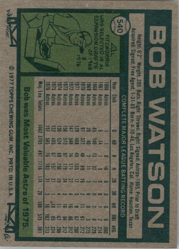 1977 Topps #540 Bob Watson - EX | eBay