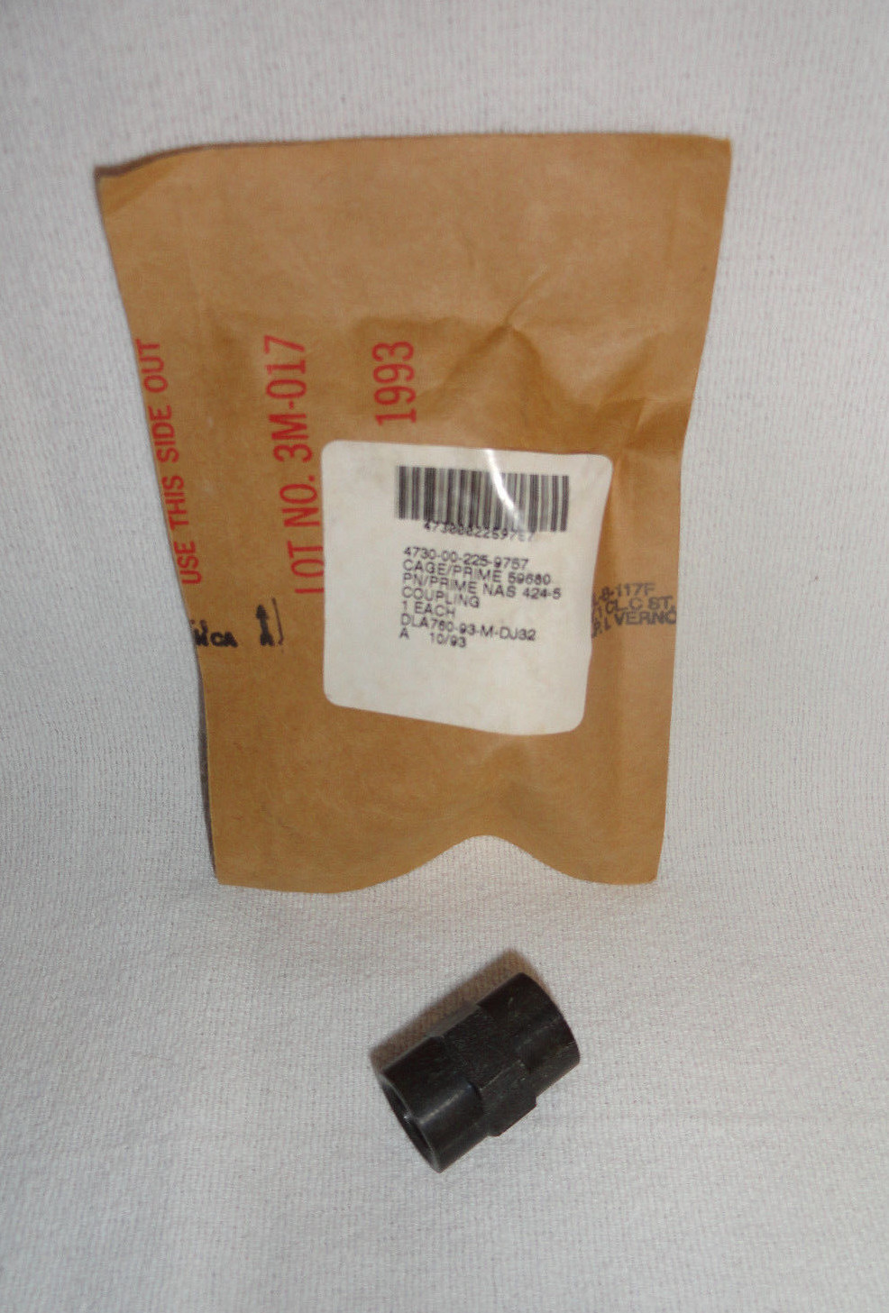 1/2" BOSS COUPLING, WRENCHING, THREADED INTERNAL, AS4875 ,NAS424-5, MIL ...