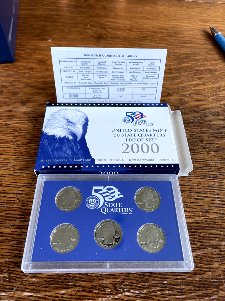 1999 thru 2008 50 State Quarters Proof Sets 10 Sets with Boxes & COAs ...