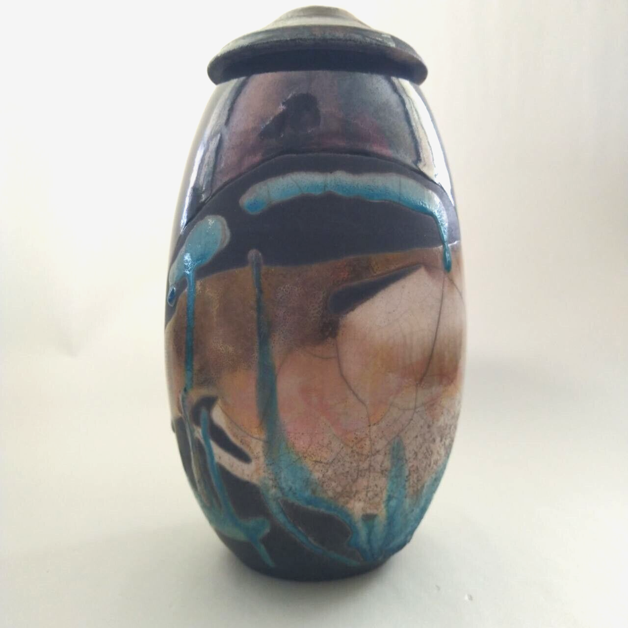 Raku Studio Pottery Abstract Iridescent Matte Textured Vase 10.5 Signed ...
