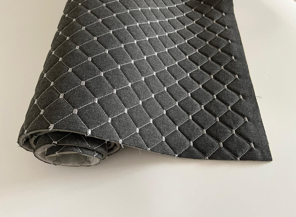 GRAY/WHITE Diamond Stitch Embossed Fabric Lining Car Upholstery ...