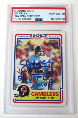 Jim Kelly BILLS HOF Signed 1984 Topps USFL Rookie Card 36 w/"84 MVP ...