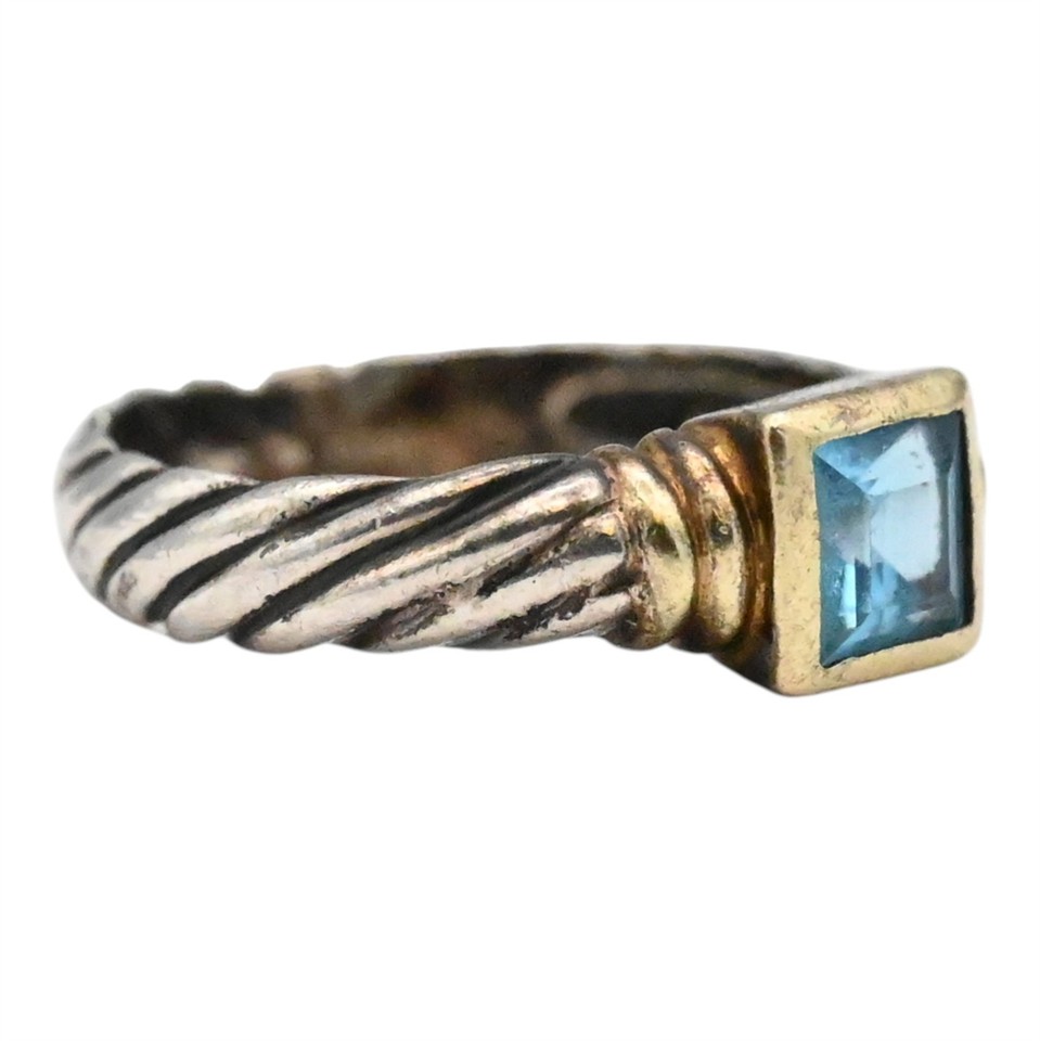 DESIGNER DAVID YURMAN BLUE TOPAZ CABLE RING STERLING SILVER 14K YELLOW ...