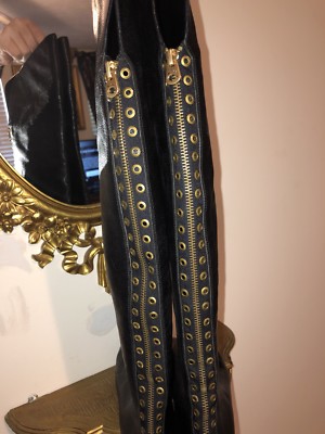 Marc Jacobs Black Leather Flat Riding Boots Kip Back Zipper Booties 36 ...