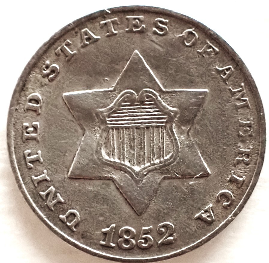 1852 US Phila Mint Silver Type 1 Trime🪙No Outlines to Star🪙3 Cents🪙Die ...