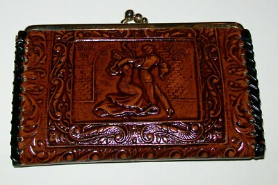 VINTAGE BROWN/BLACK HANDCRAFTED LEATHER LOOK SPANISH SOUVENIR PURSE ...