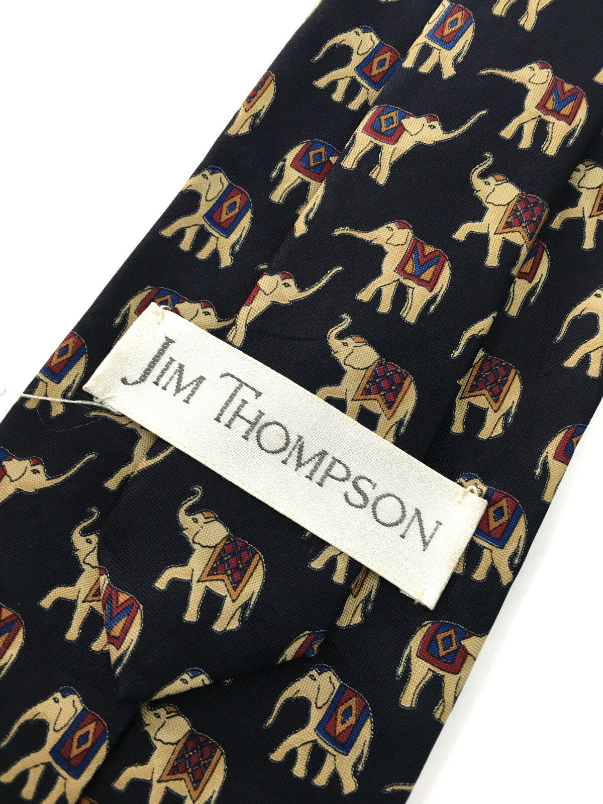 Authentic JIM THOMPSON Elephant Print Design On Navy Blue 100% Silk ...
