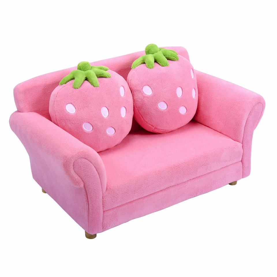 Kids Sofa Strawberry Armrest Chair Lounge Couch w/2 Pillow Children ...