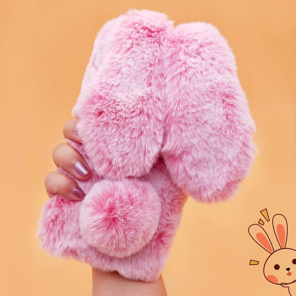 For Google Samsung Soft Phone Case Cute Bunny Rabbit Fur Plush Fuzzy ...