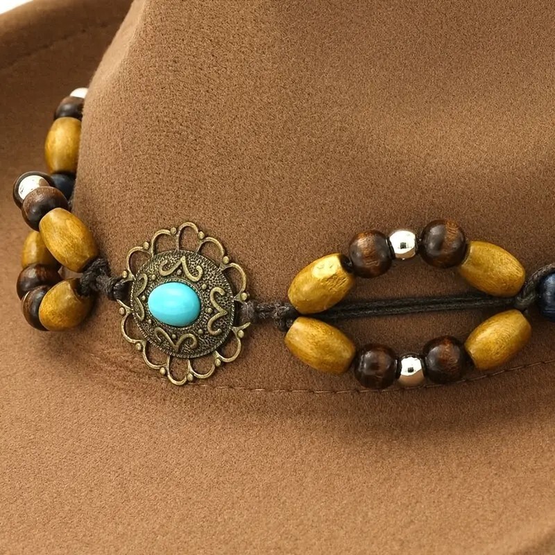 Light Brown, Camel Cowboy & Cowgirl Hat – Wide Brim, Brown Bead Strap ...