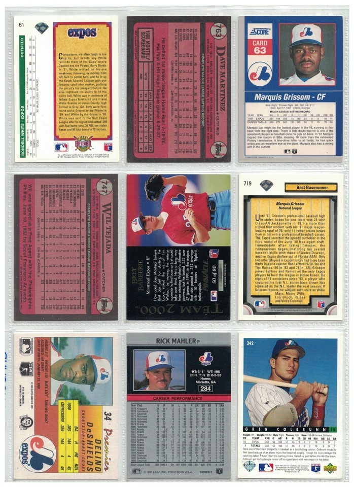 Expos Baseball Card Lot - Grissom, DeShields, White, Martinez (9 Cards ...