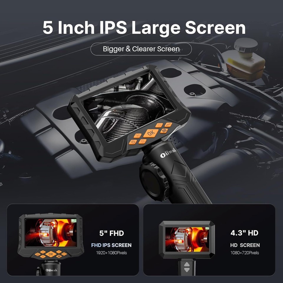 Oiiwak 5" 3ft Endoscope Camera 1080P HD Dual Lens Borescope Inspection ...