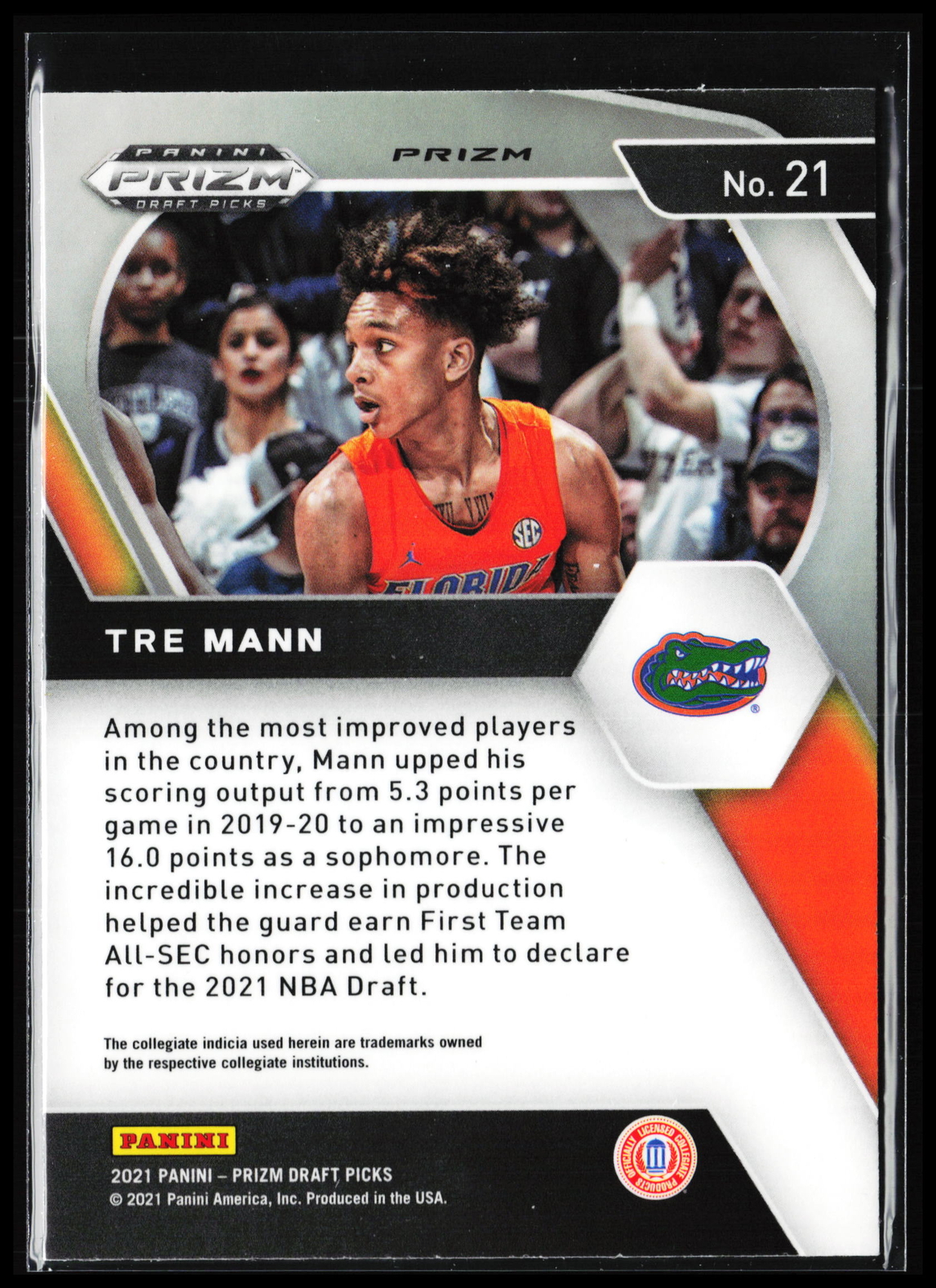 Tre Mann #21 2021-22 Prizm Draft Picks Orange Cracked Ice PRIZM Rookie ...