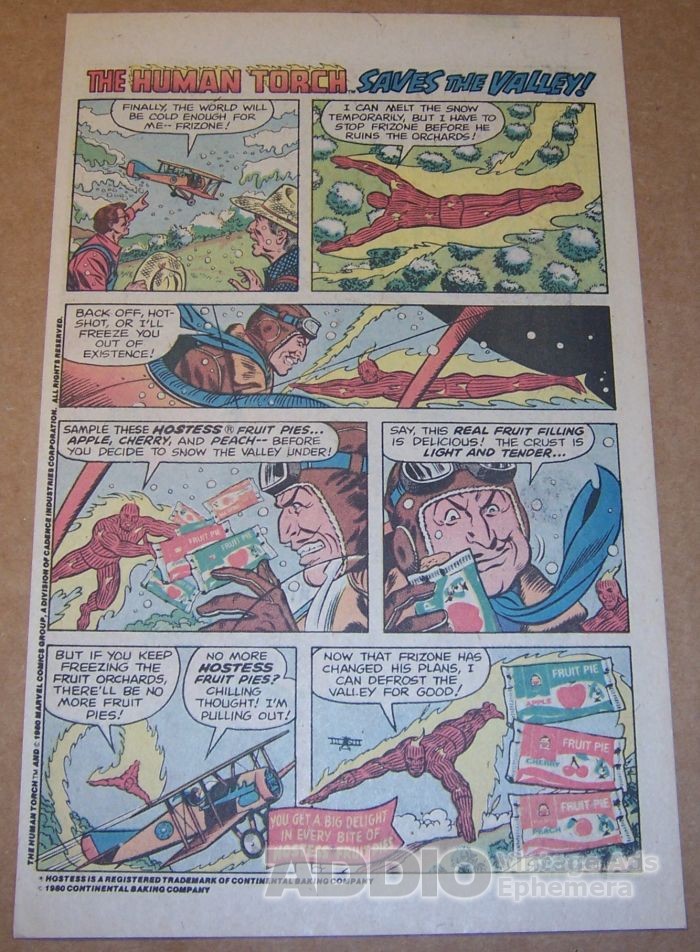 1980 Hostess Fruit Pies AD PAGE Human Torch Saves the Valley vintage ...