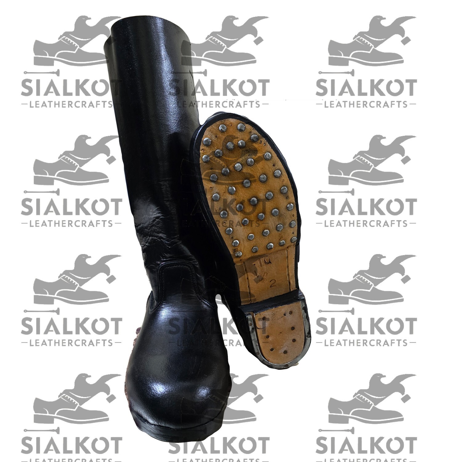 WW2 German Marching M39 Jackboot Prime Black Leather. Military Boot ...
