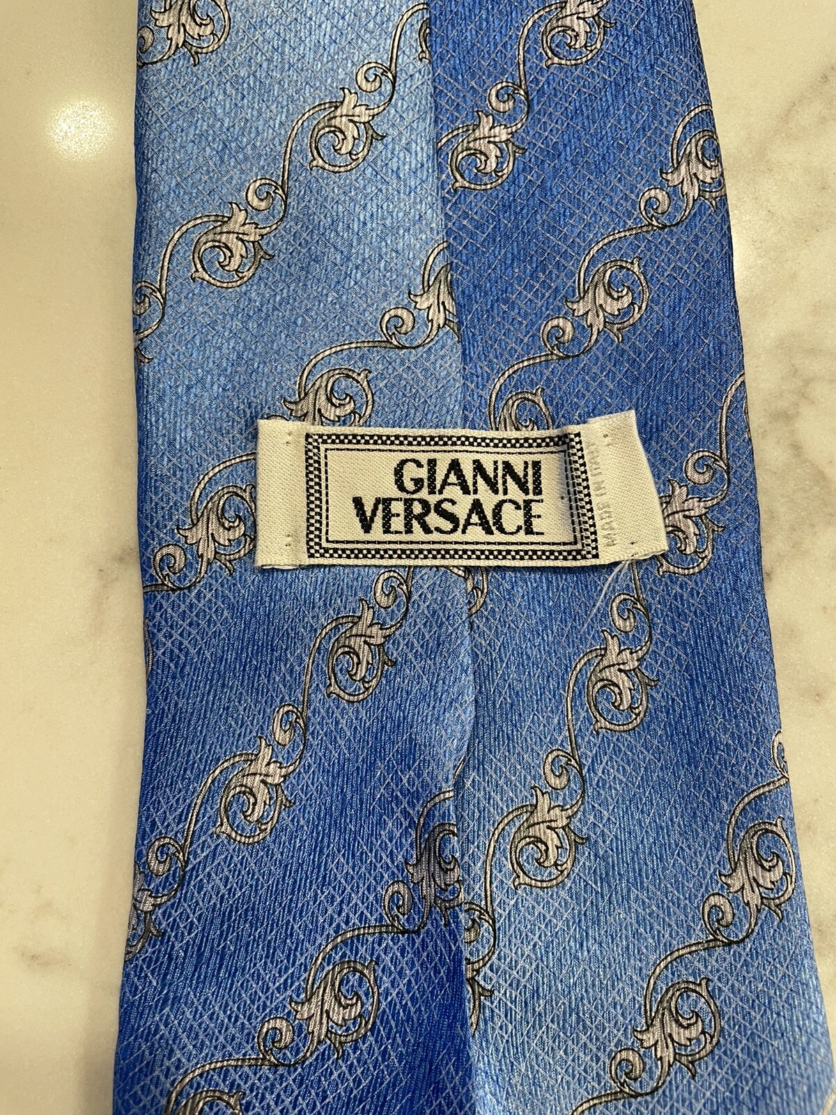 Gianni Versace Neck Tie 100% Silk Blue and Silver Made In Italy | eBay