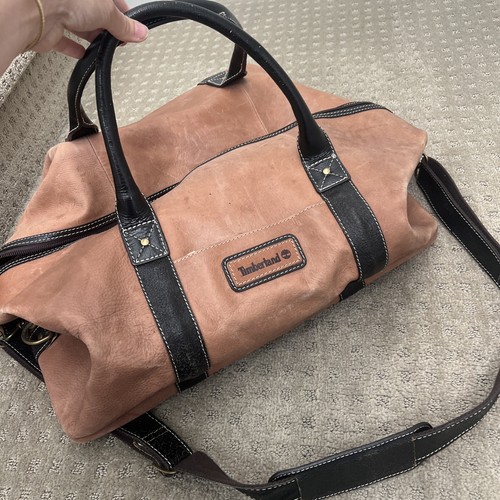 vintage Timberland Weekender Travel Bag Brown With Black Leather Carry ...