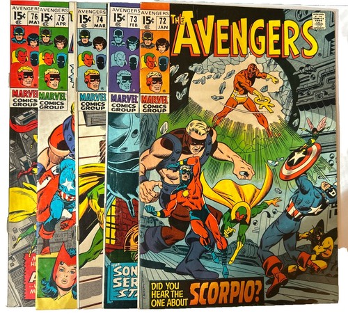 Avengers Silver Age Flat stack lot of 5 comics - 72, 73, 74, 75, 76 ...
