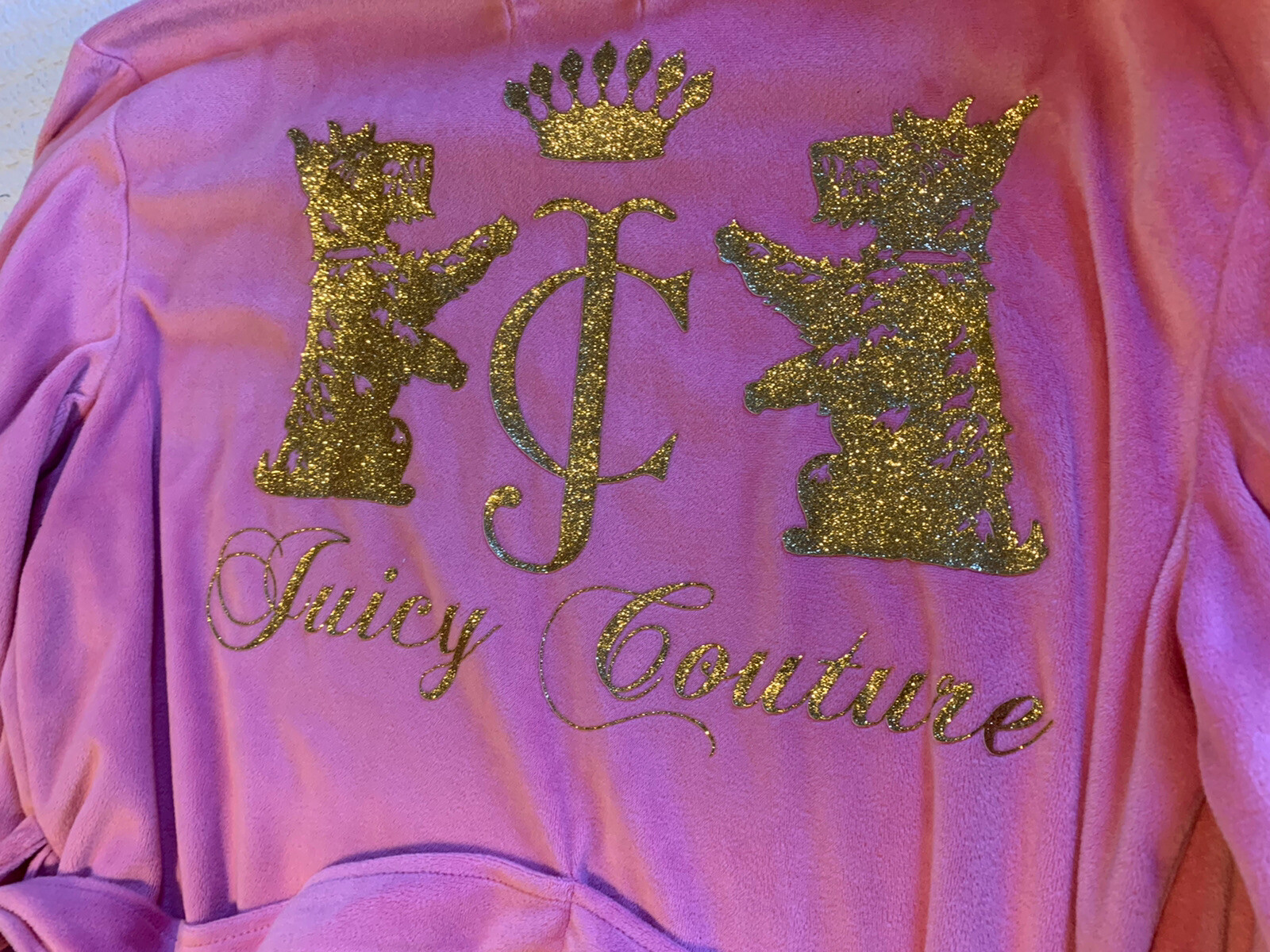Iconic Juicy Couture Y2K Robe Top Pink Velvet Gold Gl… - Gem