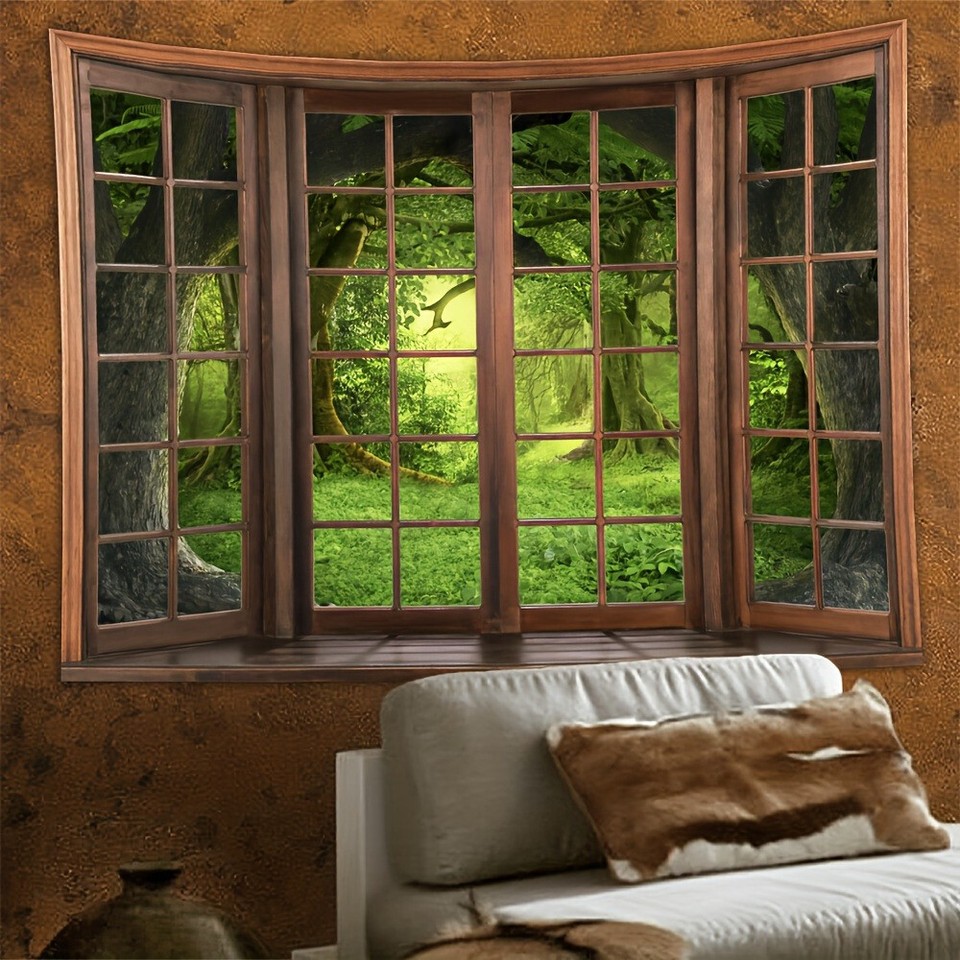3D Retro Window Scenery Tapestry Wall Hanging Throw Blanket Bedspread ...