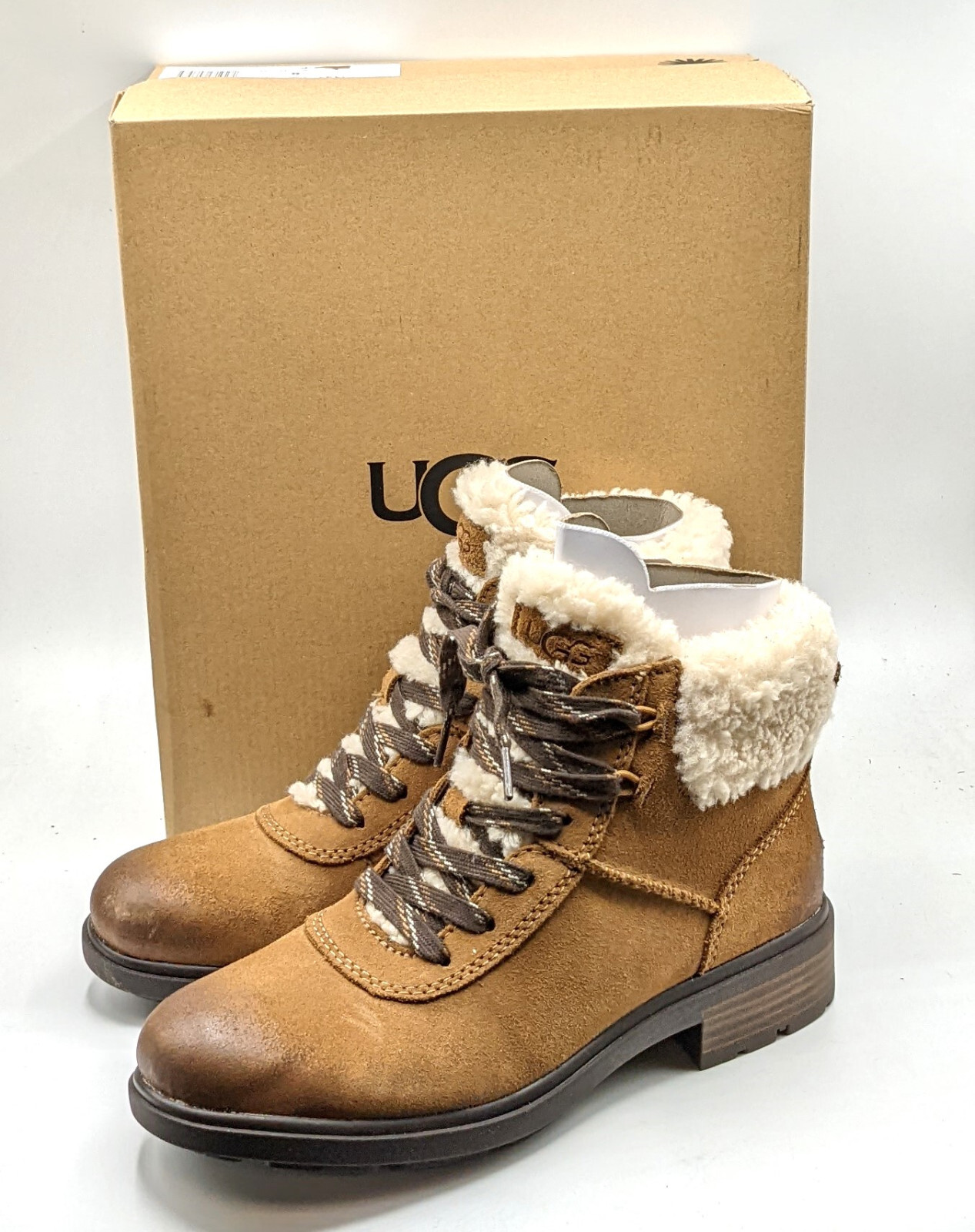 UGG Harrison Cozy Lace Women's Chestnut Brown Waterproof Suede Boot ...