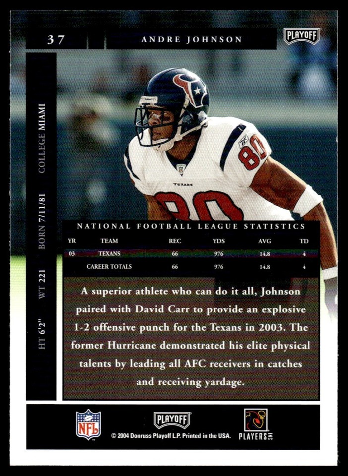 2004 Playoff Honors Andre Johnson Houston Texans #37 | eBay