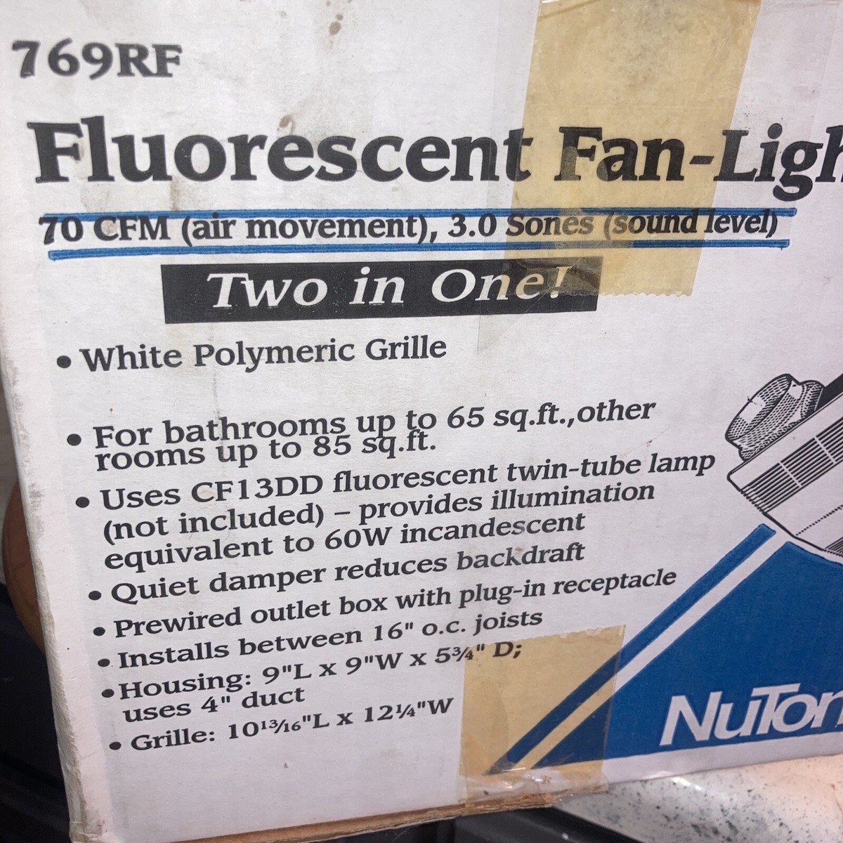 Nutone Bathroom Exhaust Fan Fluorescent Light Combination Model 769rf ...