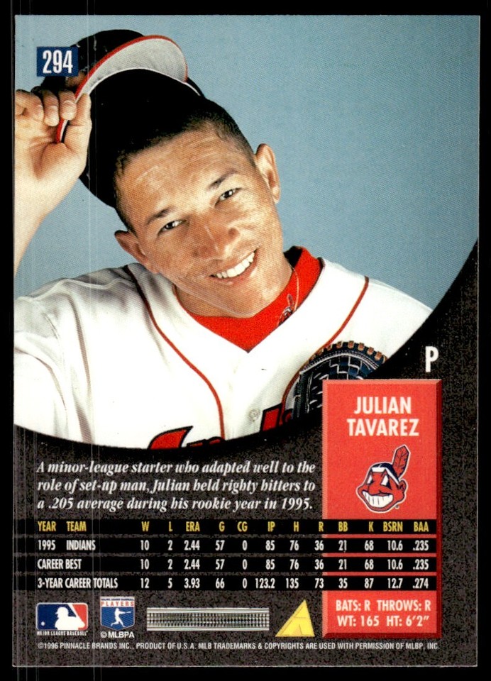 1996 Pinnacle Baseball Card Julian Tavarez Cleveland Indians #294 | eBay
