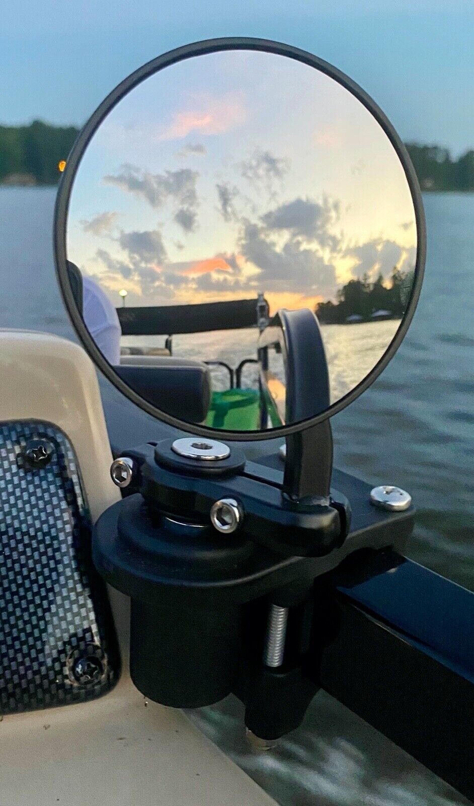 Pontoon Boat 3" Round NEW CHROME Side Rearview Mirror 1-1/4" Square ...