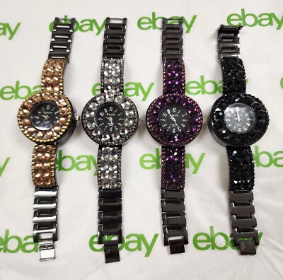 GENEVA JEWEL GLITZ CRYSTAL GEM ON BEZEL& BAND PURPLE,BLACK,GUNMETAL ...