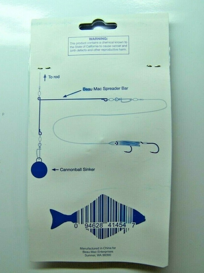 Beau Mac halibut Gear Leader w / Hoochie 9/0 & 10/0 Hooks 80 lb Test ...